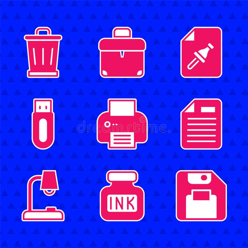 Set Printer, Inkwell, Floppy Disk, File Document, Table Lamp, USB Flash ...