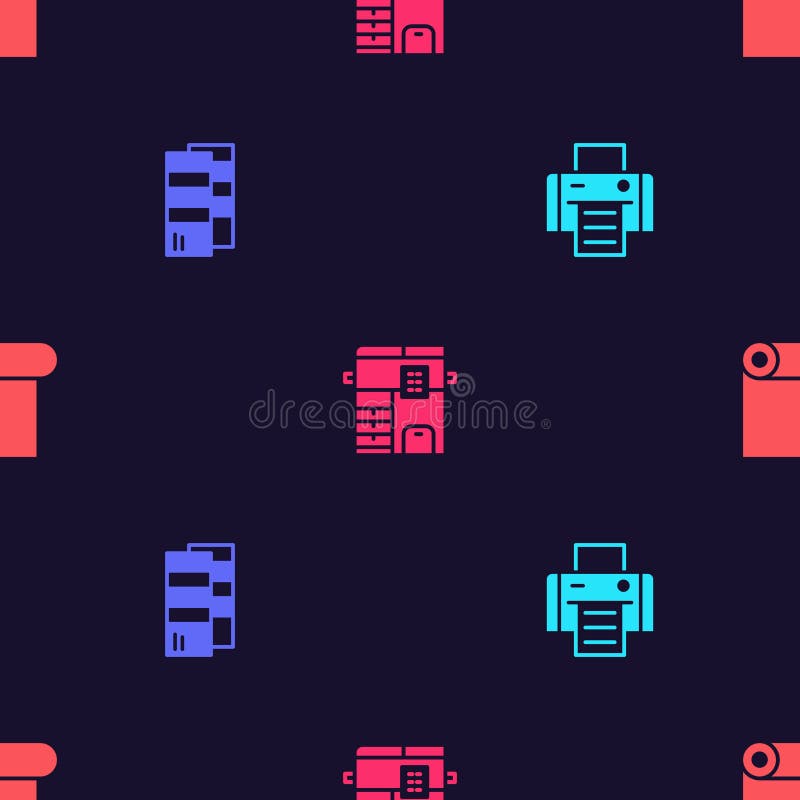 Set Printer, Pantone, Copy Machine and Roll of Paper on Seamless ...