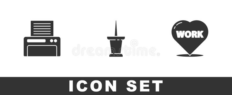 Set Printer, Push Pin and Heart with Text Work Icon. Vector Stock ...