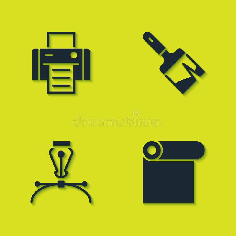 Set Printer, Roll of Paper, Fountain Pen Nib and Paint Brush Icon ...