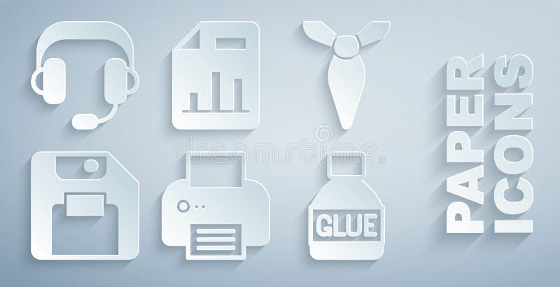 Set Printer, Tie, Floppy Disk, Glue, Document with Graph Chart and ... Set Printer, Tie, Floppy Disk, Glue, Document with Graph Chart and ...