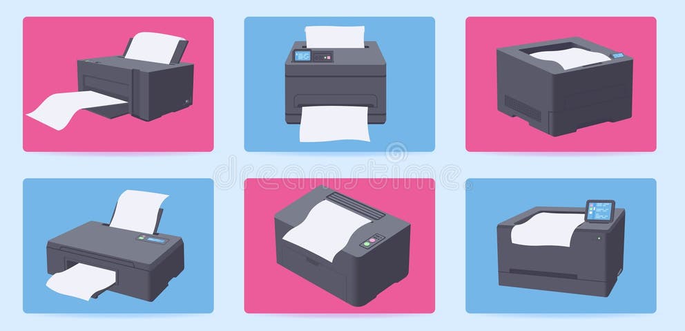 Set of Printers in Flat Style. Printer and Copier Machine for Office ...