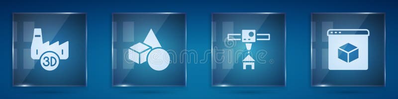 Set Printing House Industry, Basic Geometric Shapes, 3D Printer and ...