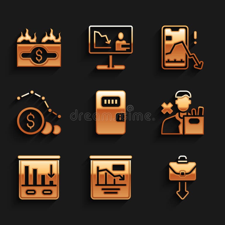 Set Prison Cell Door, Pie Chart Infographic, Briefcase, Employee Dismissal, Dollar Rate Decrease ...