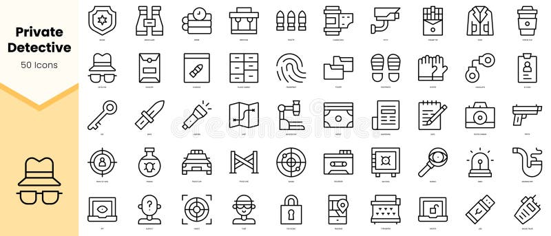 Set of Private Detective Icons. Simple Line Art Style Icons Pack ...