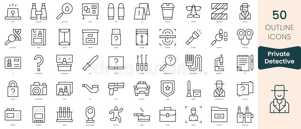 Set of Private Detective Icons. Thin Linear Style Icons Pack Stock ...