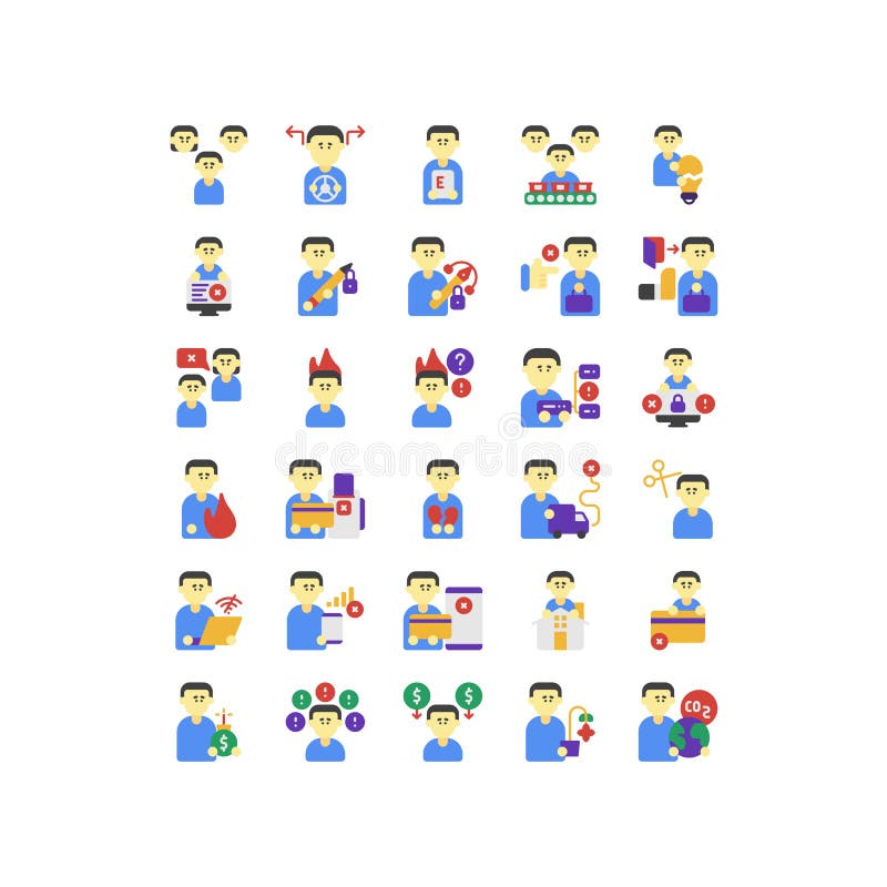 Set of Problem Person Man Flat Style Icon and Illustration Stock Vector ...