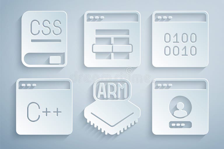 Set Processor, Binary Code, Software, Create Account Screen, MySQL and Books about Programming ...