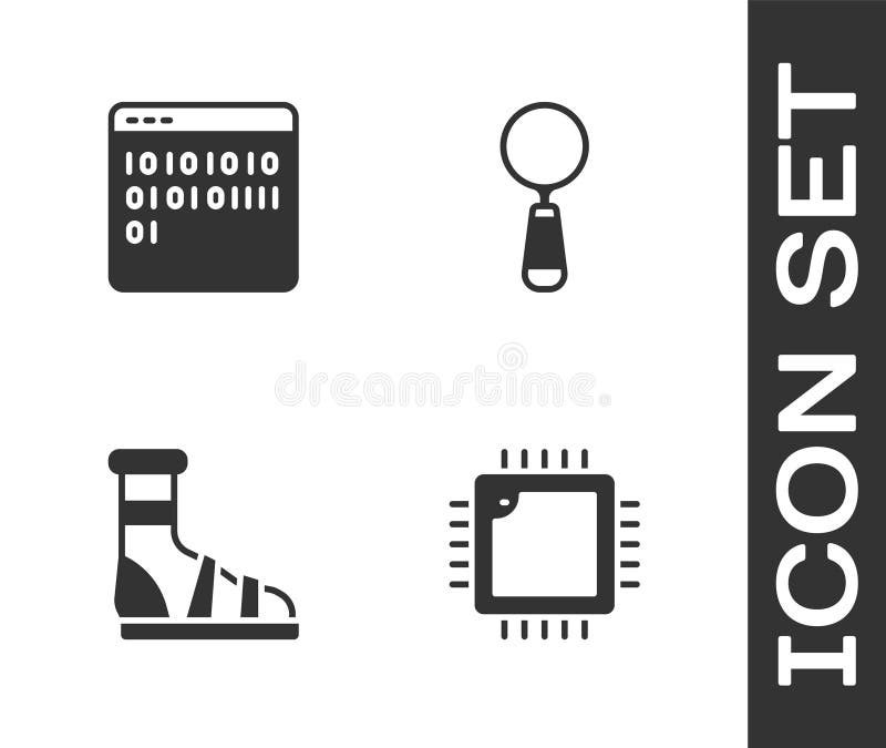 Set Processor with Cpu Binary Code Slippers Calcetines Y Lupa Icono ...