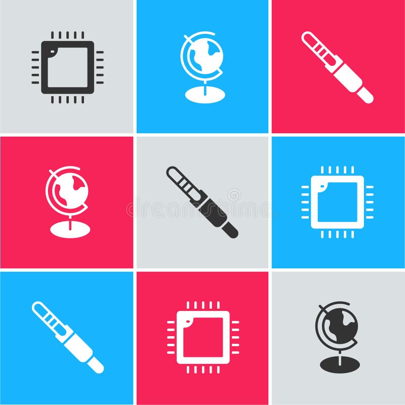 Set Processor with CPU, Earth Globe and Audio Jack Icon. Vector Stock ...