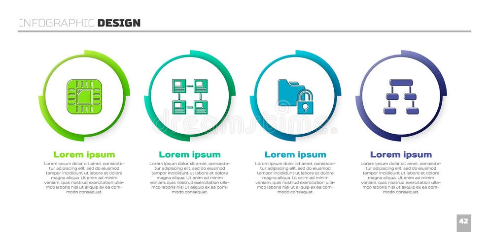 Set Processor with CPU, Hierarchy Organogram Chart, Folder and Lock and ...