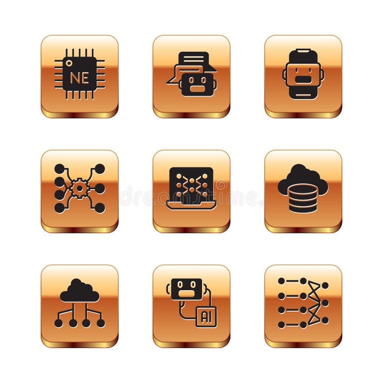 Set Processor CPU, Network Cloud Connection, Artificial Intelligence Robot, Neural Network, Chat ...