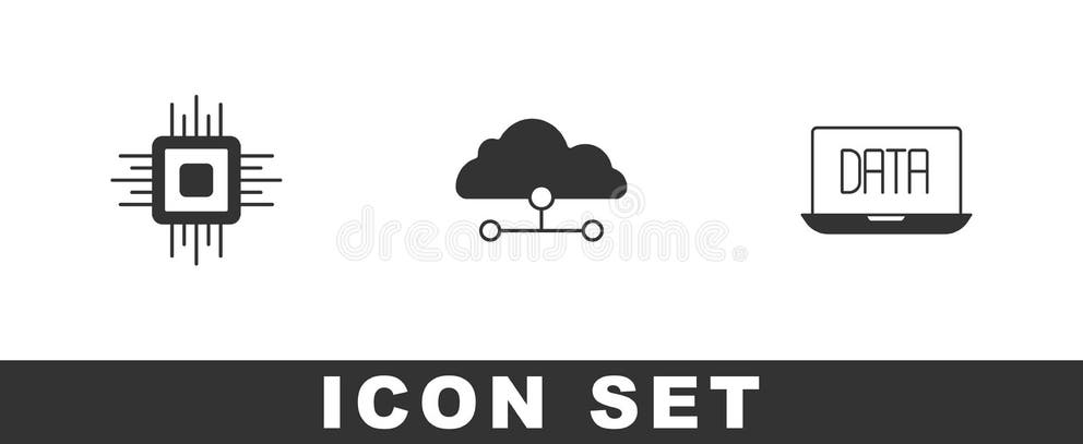 Set Processor CPU, Network Cloud Connection and Data Analysis Icon. Vector Stock Vector ...
