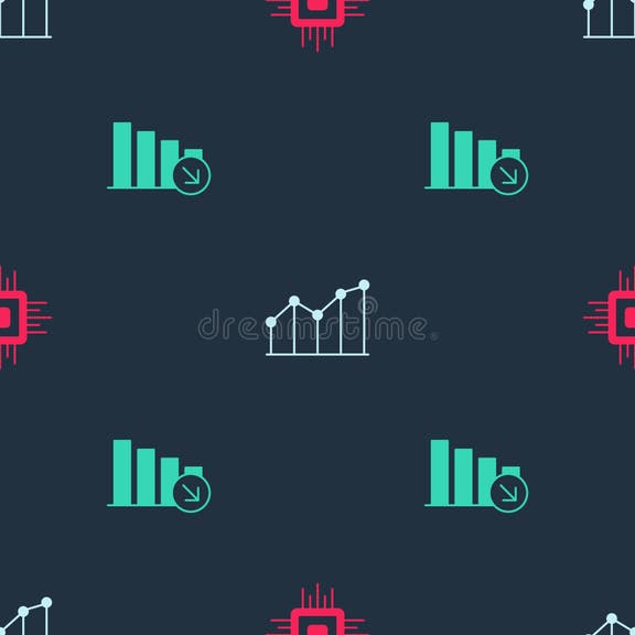 Set Processor CPU, Pie Chart Infographic and Financial Growth Decrease ...