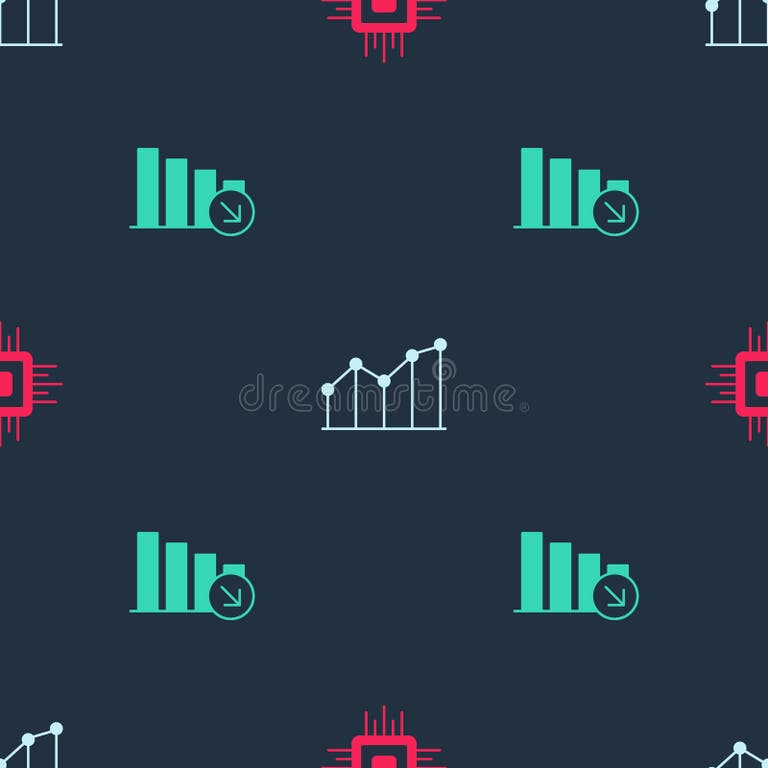 Set Processor CPU, Pie Chart Infographic and Financial Growth Decrease ...