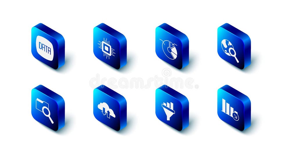 Set Processor CPU, Pie Chart Infographic, Search Globe, Financial Growth Decrease, Sales Funnel ...