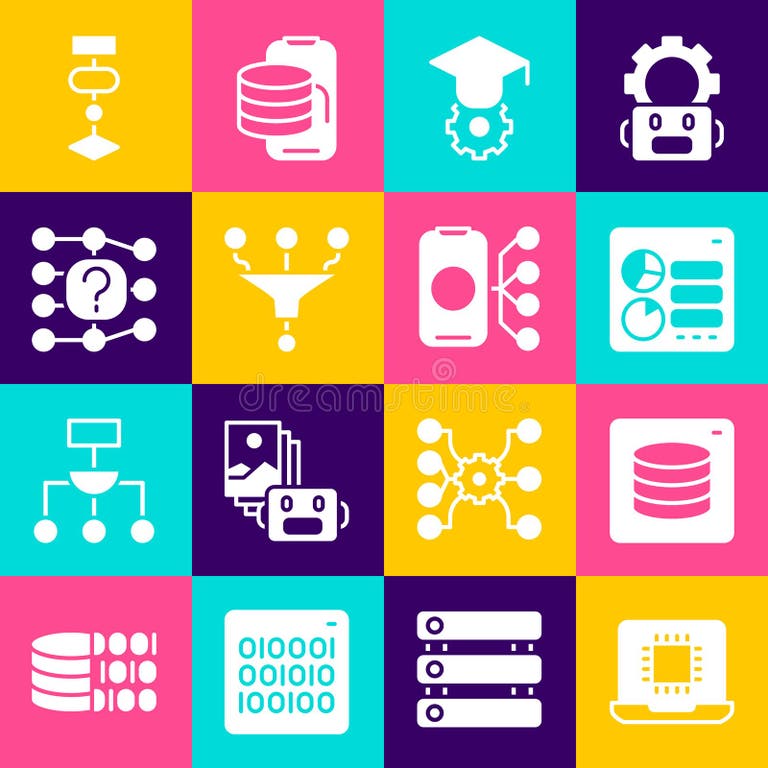 Set Processor CPU, Server, Data, Computer Api Interface, Graduation Cap, Funnel Filter, Neural ...