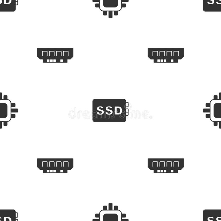 Set Processor with CPU, SSD Card and RAM, Random Access Memory on Seamless Pattern. Vector Stock ...