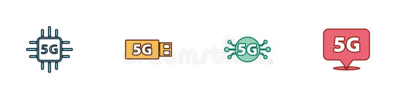 Set Processor 5G, Modem, Network and Location Icon. Vector Stock Vector ...