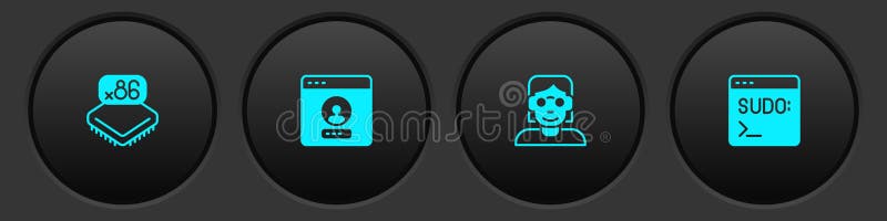 Set Processor With Microcircuits Cpu Create Account Screen Hacker Coder And Code Terminal Icon