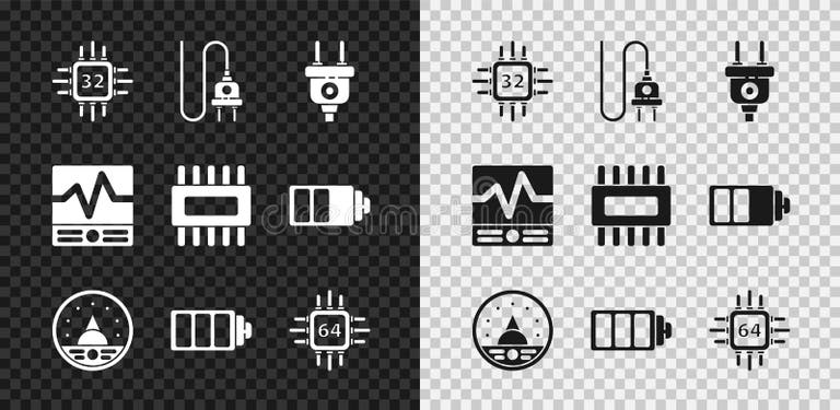 Set Processor with Microcircuits CPU, Electric Plug, Ampere Meter, Multimeter, Voltmeter ...