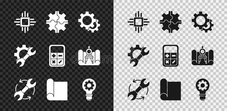 Set Processor with Microcircuits CPU, Gear, Wrench and Arrows As ...