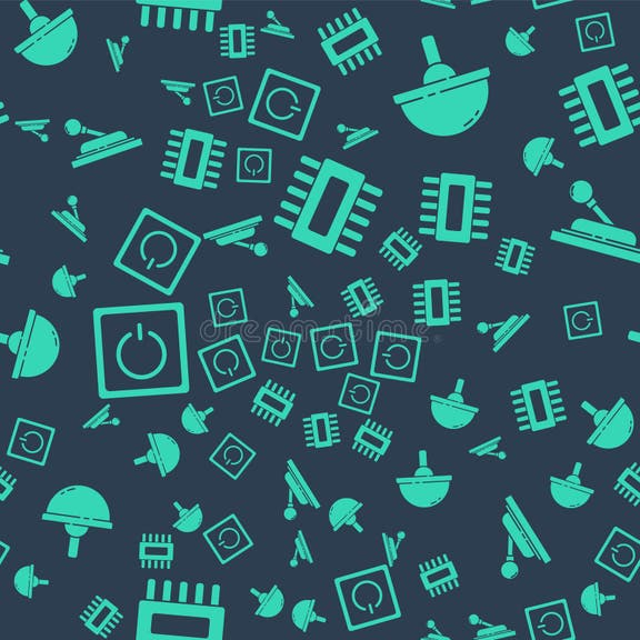 Set Processor with Microcircuits CPU, Light Emitting Diode, Electric Light Switch and Electrical ...