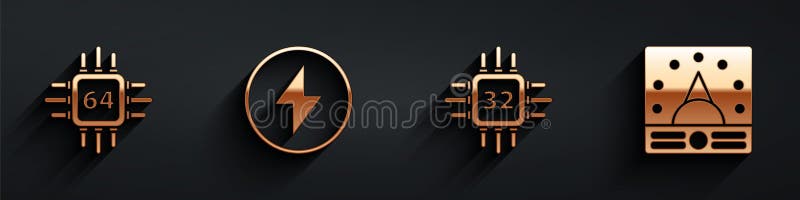 Set Processor With Microcircuits Cpu Lightning Bolt Processor With Microcircuits Cpu And