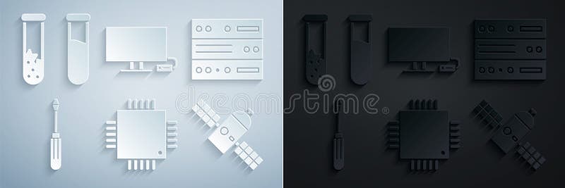 Set Processor With Microcircuits Cpu Server Data Web Hosting Screwdriver Satellite Smart