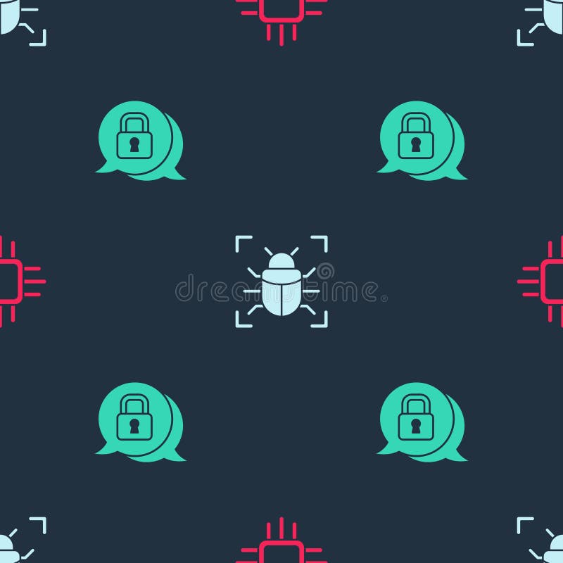 Set Processor With Microcircuits Cpu System Bug And Cyber Security On Seamless Pattern Vector