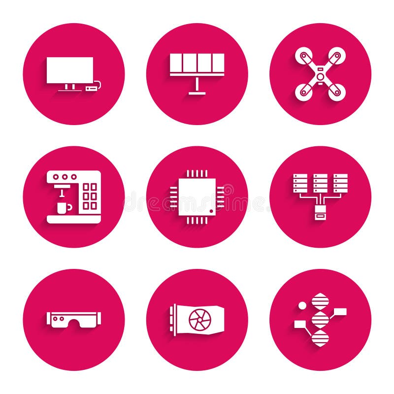 Set Processor With Microcircuits Cpu Video Graphic Card Dna Symbol Server Data Web Hosting
