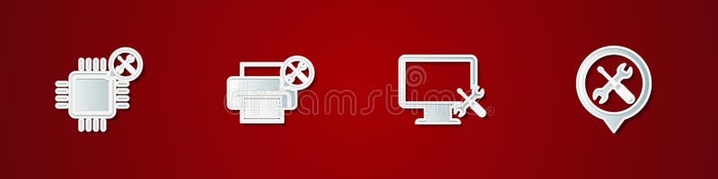 Set Processor Service, Printer, Computer Monitor and Location Icon ...