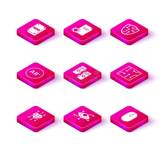 Set Processor, Virtual Reality, Ar, Augmented, Gamepad, Computer Mouse, Cyber Security and File ...