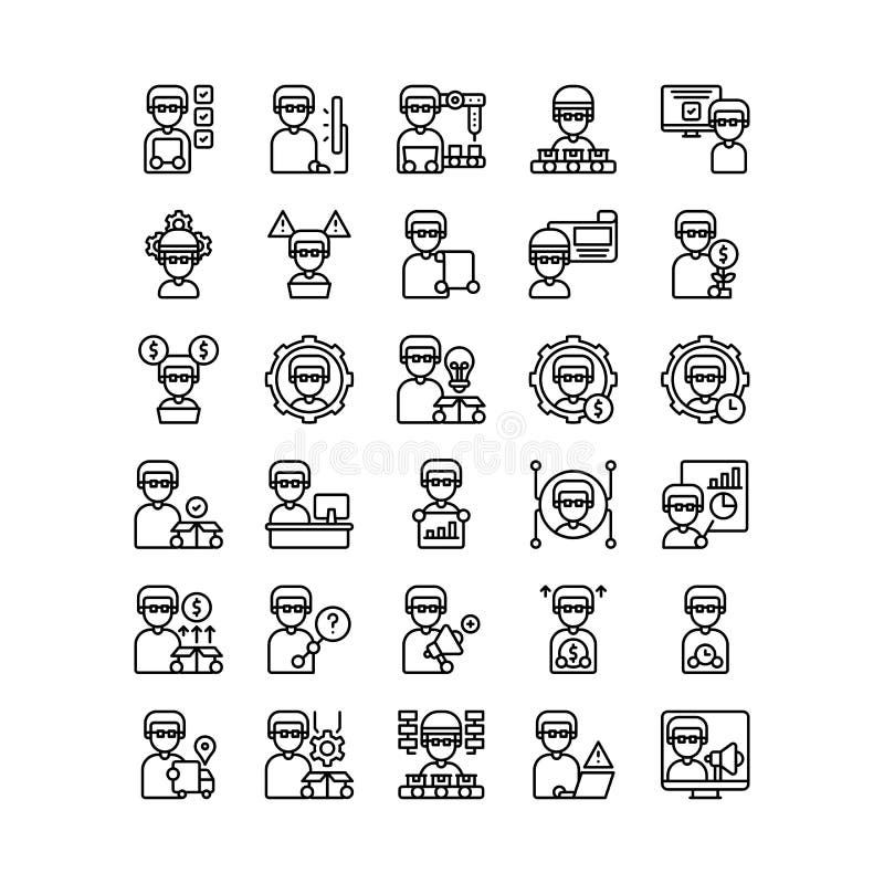 Set of Product Manager Outline Style Icon and Illustration Stock Vector ...
