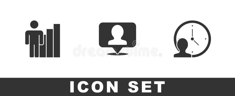 Set Productive Human, Location with Person and Time Management Icon ...