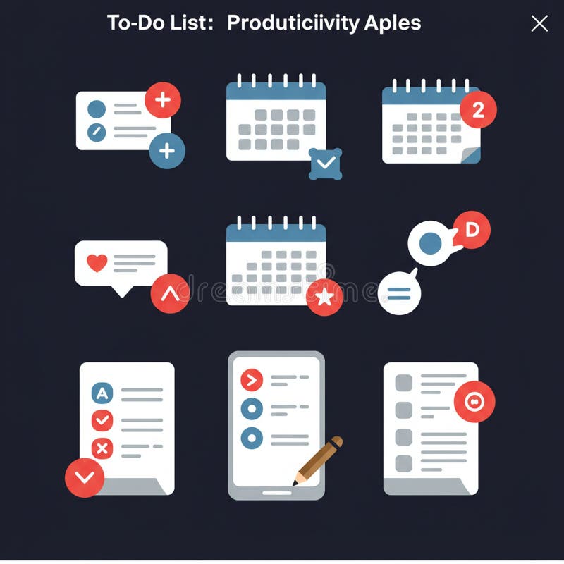A Set of Productivity-related Icons on a Dark Background. the Icons ...