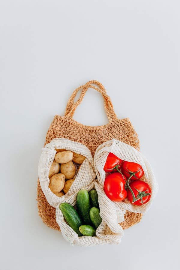 Set Products Eco Mesh Bag Cucumber Potatoes Stock Photo - Image of ...