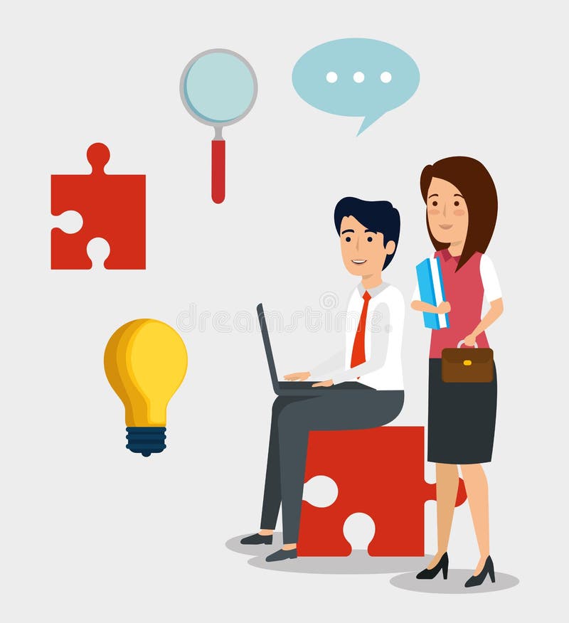 Set Professional Businesspeople with Bulb Idea and Document Stock ...