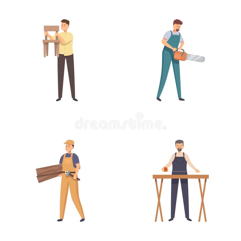 Set of Professional Carpenters at Work Stock Vector - Illustration of ...