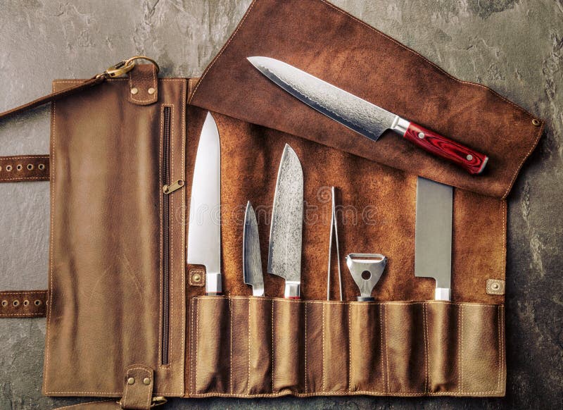 Set of Professional Cook Tools. Special Case of Cook Knives Stock Image ...