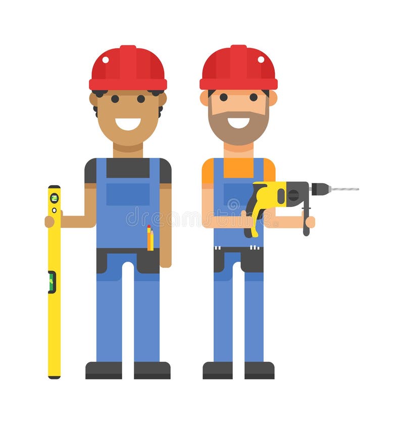 Set of Professional Engineering Workers People Building Team in Helmets ...