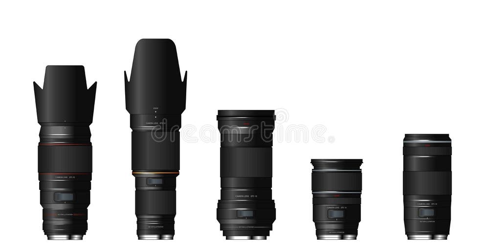 Set of Professional Realistic Camera Lenses. Vector Illustration. EPS ...