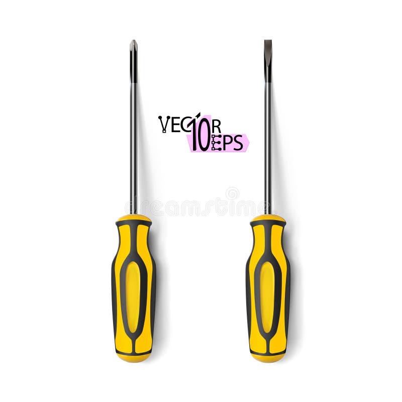 Yellow Professional Realistic Slotted Screwdriver with a Plastic Handle ...