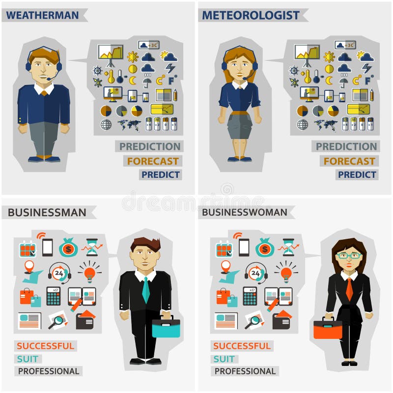 Set of Professions. Meteorologist, Weatherman Stock Vector ...