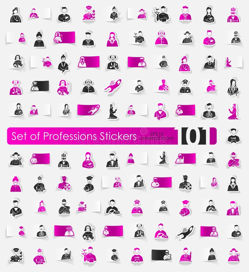 Set of Professions Stickers Stock Vector - Illustration of competition ...