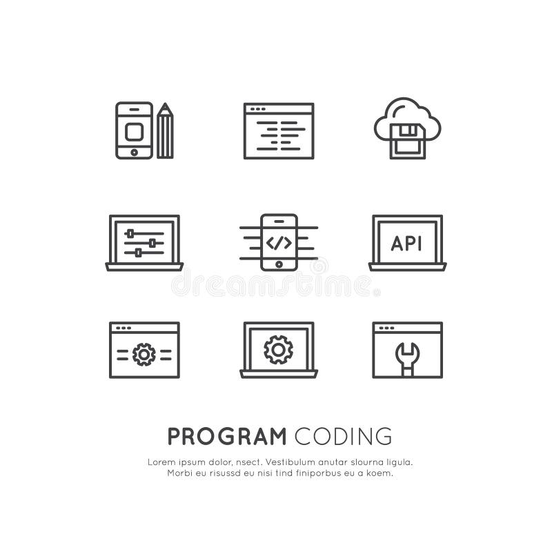 Set Of Program Coding App For Mobile And Web Seo Optimization It Development Process Stock 6271