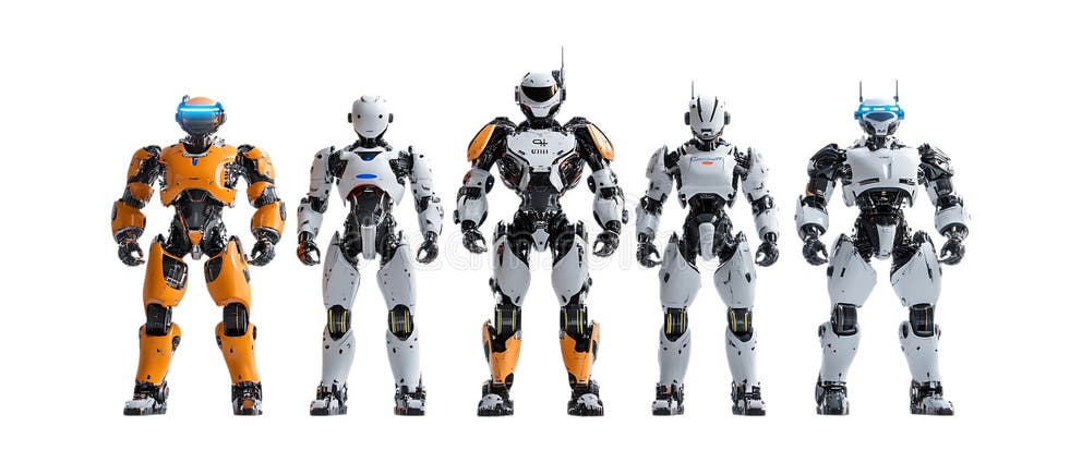 Set of Programmable Robots in Five Different Poses on Transparent ...