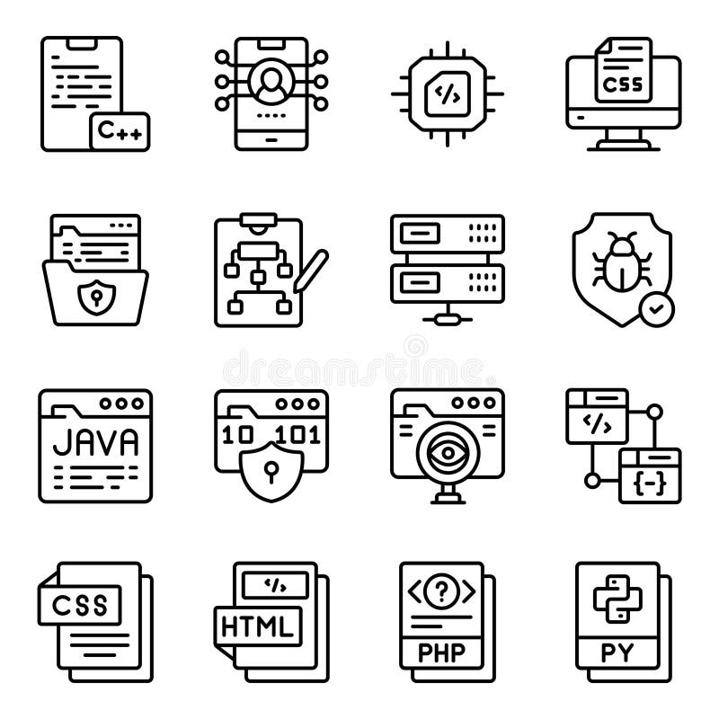 Set of Programming and Development Linear Icons Stock Vector - Illustration of document, diagram ...