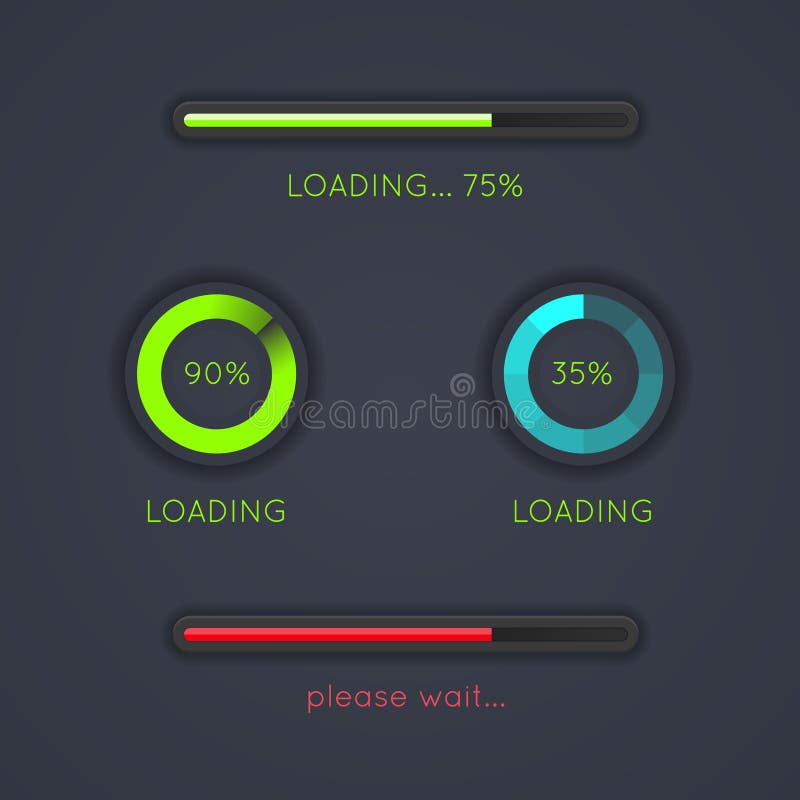 Futuristic Progress Loading Bar Icons. Set of Indicators. Download Process, Web Ui Design ...