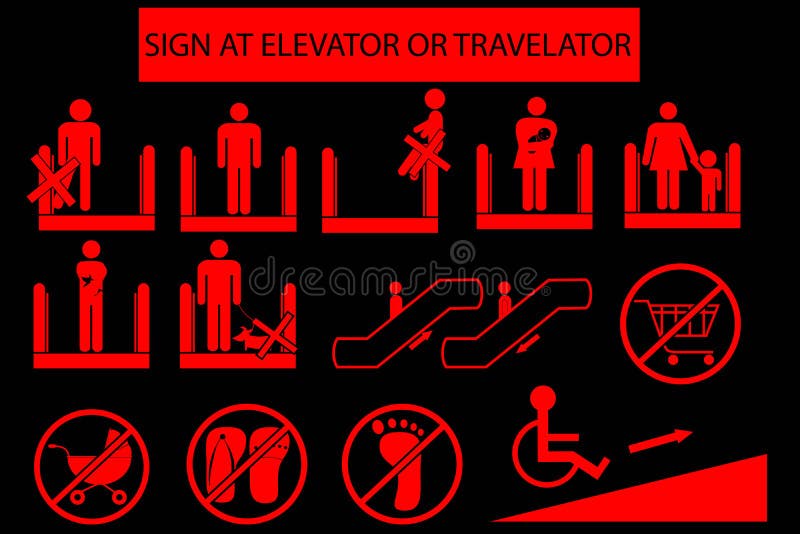 Set of Prohibited Sign at Escalator or Travelator Stock Vector ...